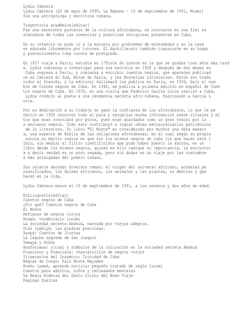 Lydia Cabrera: Pionera de la Cultura Afrocubana | PDF | Religión y creencia