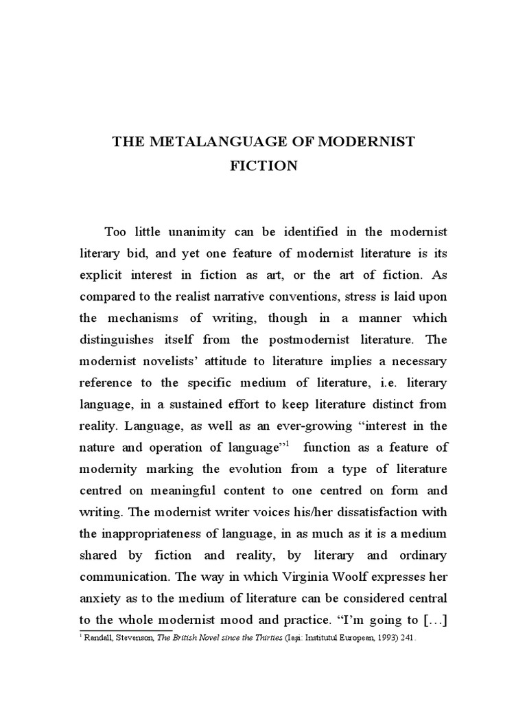 The Metalanguage of Modernist Fiction | PDF | Narration | Narrative