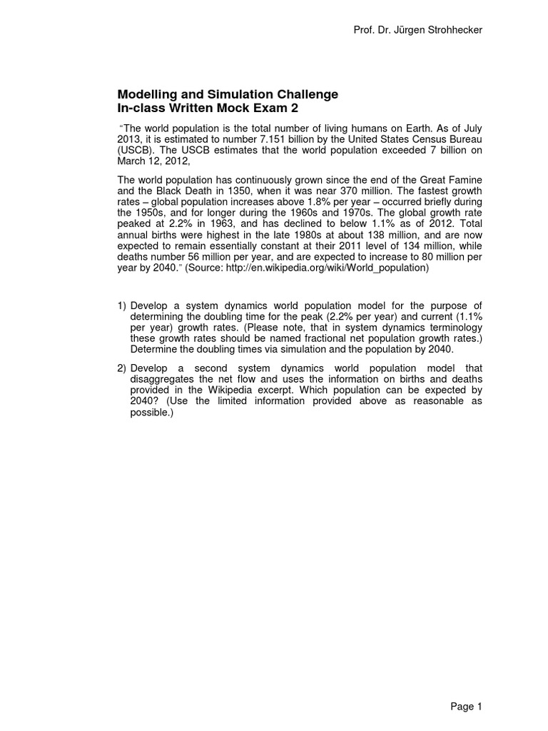 Modelling and Simulation Challenge In-Class Written Mock Exam 2 | PDF ...