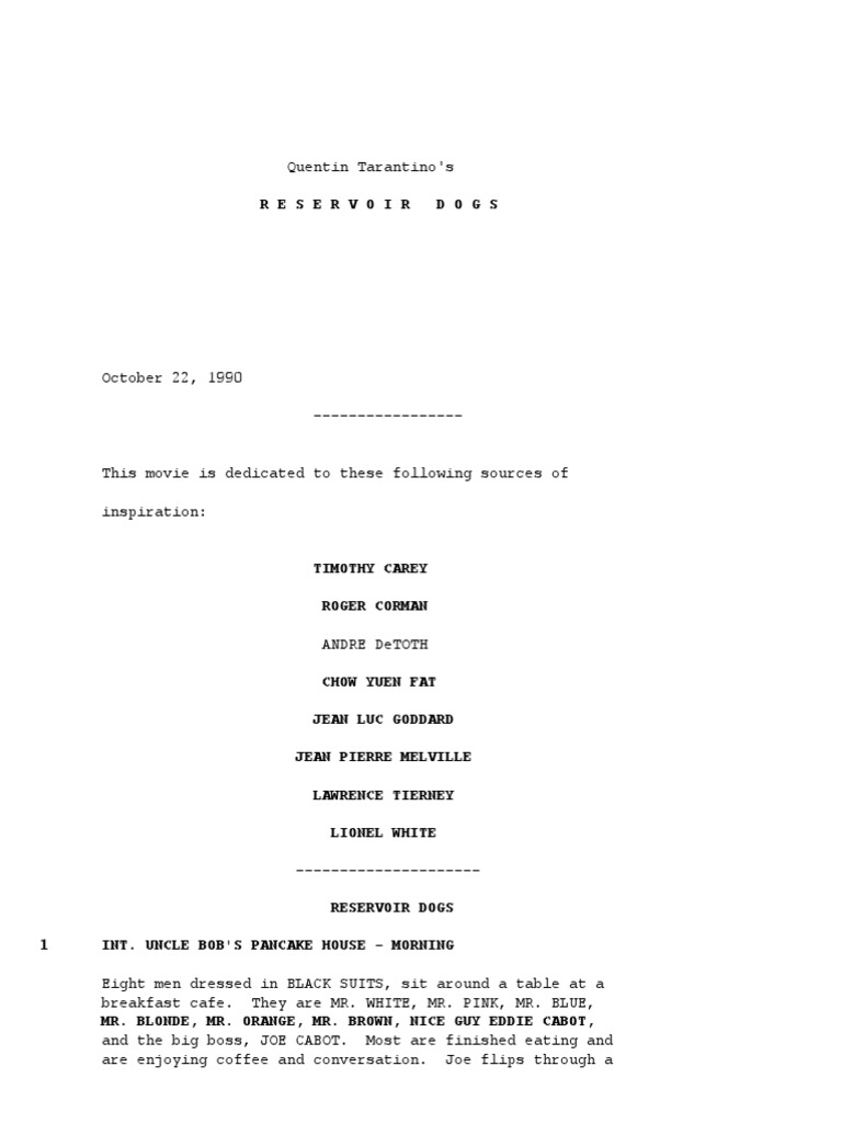 Reservoir Dogs Script | PDF | Leisure