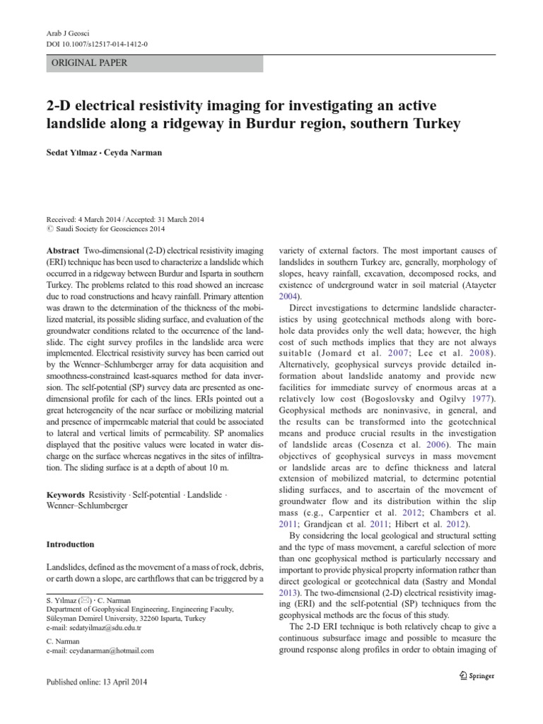 2-D Electrical Resistivity Imaging For Investigating An Active PDF | PDF | Landslide ...
