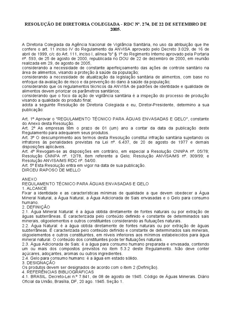 Anvisa RDC 274 2005 | PDF | Magnésio | Minerais