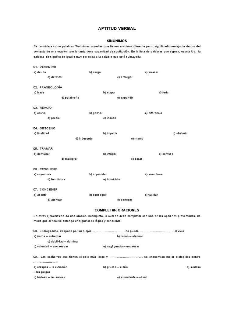 Aptitud Verbal Ejercicios Senescyt | PDF | Maestros | Agua