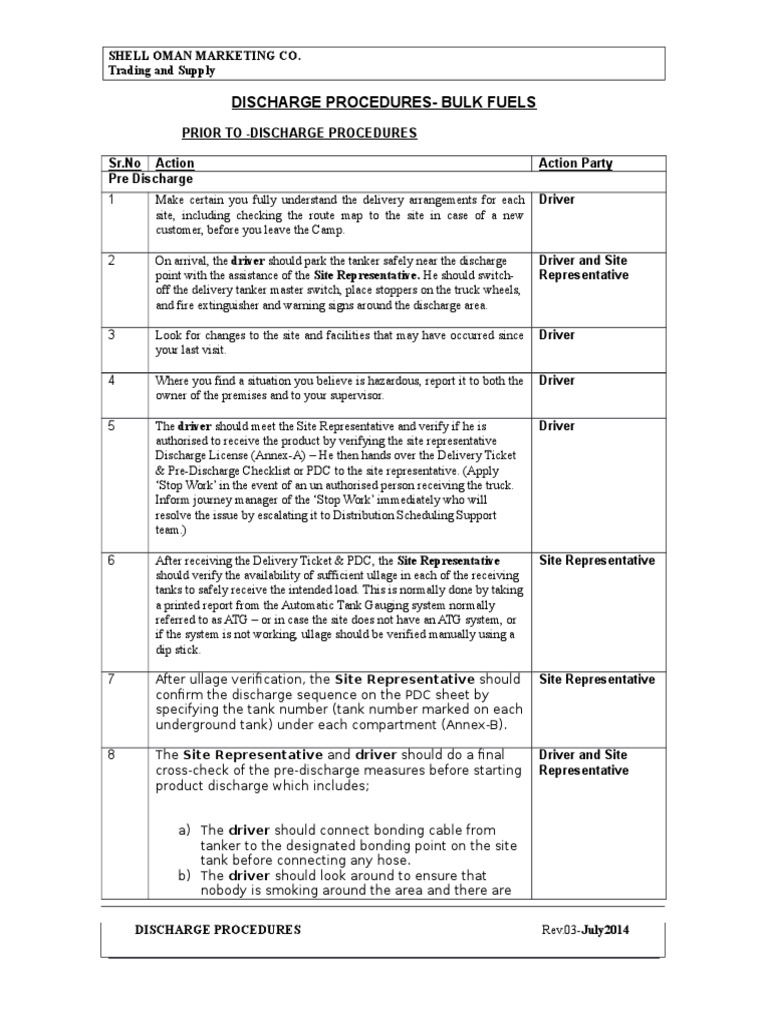 Discharge Procedures Rev | PDF | Oil Tanker | Tanks