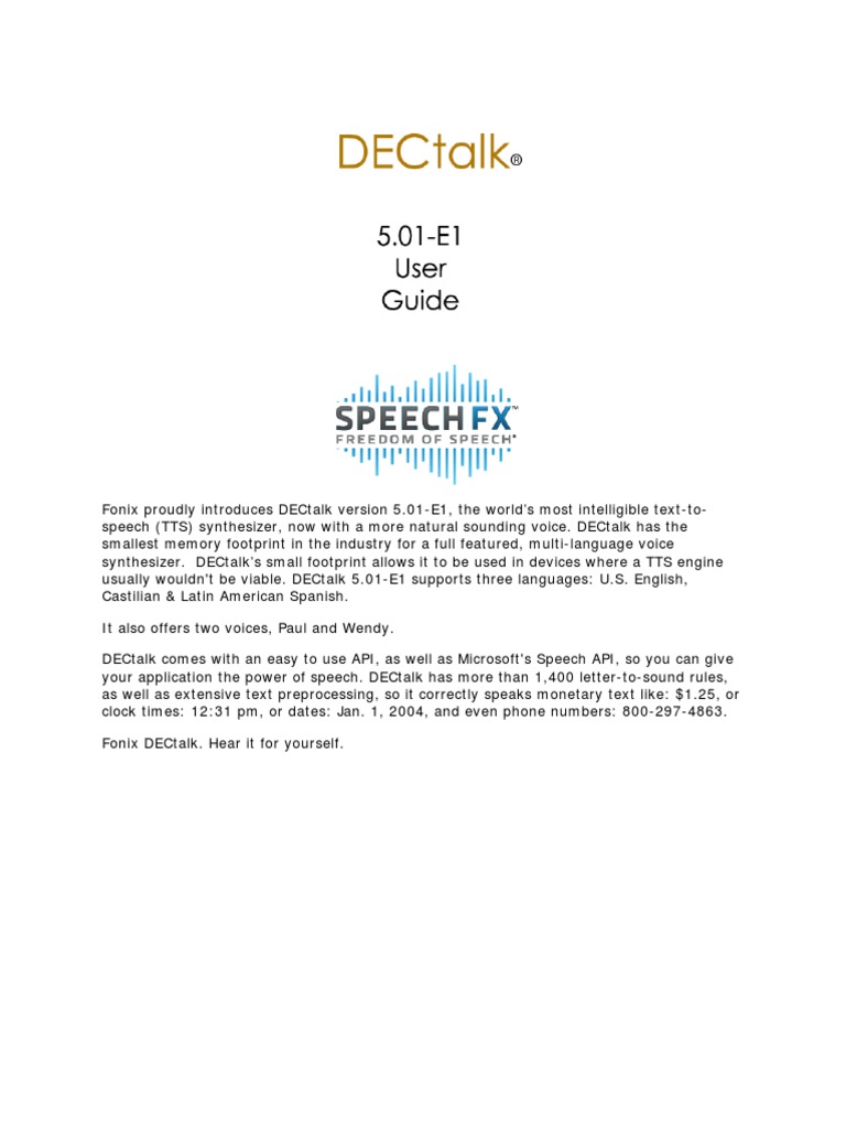 Emic Epson Fonix DECTalk 501 Users Guide | PDF | Speech Synthesis ...