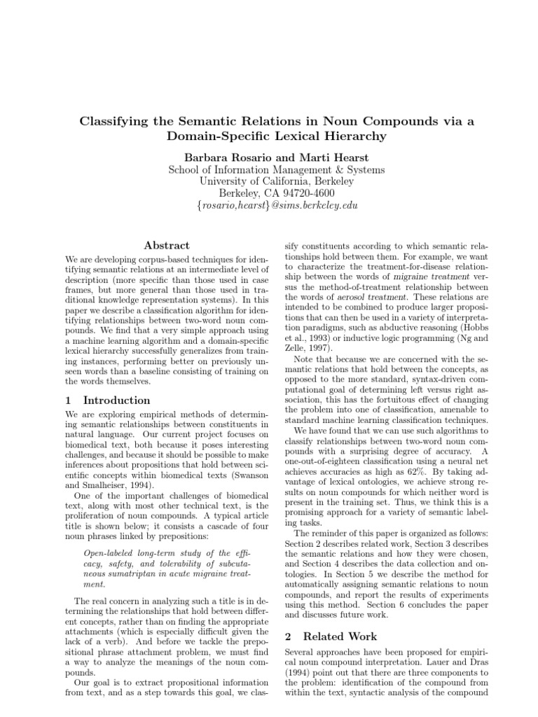 Classifying The Semantic Relations in Noun Compounds Via A Domain-Specific Lexical Hierarchy ...