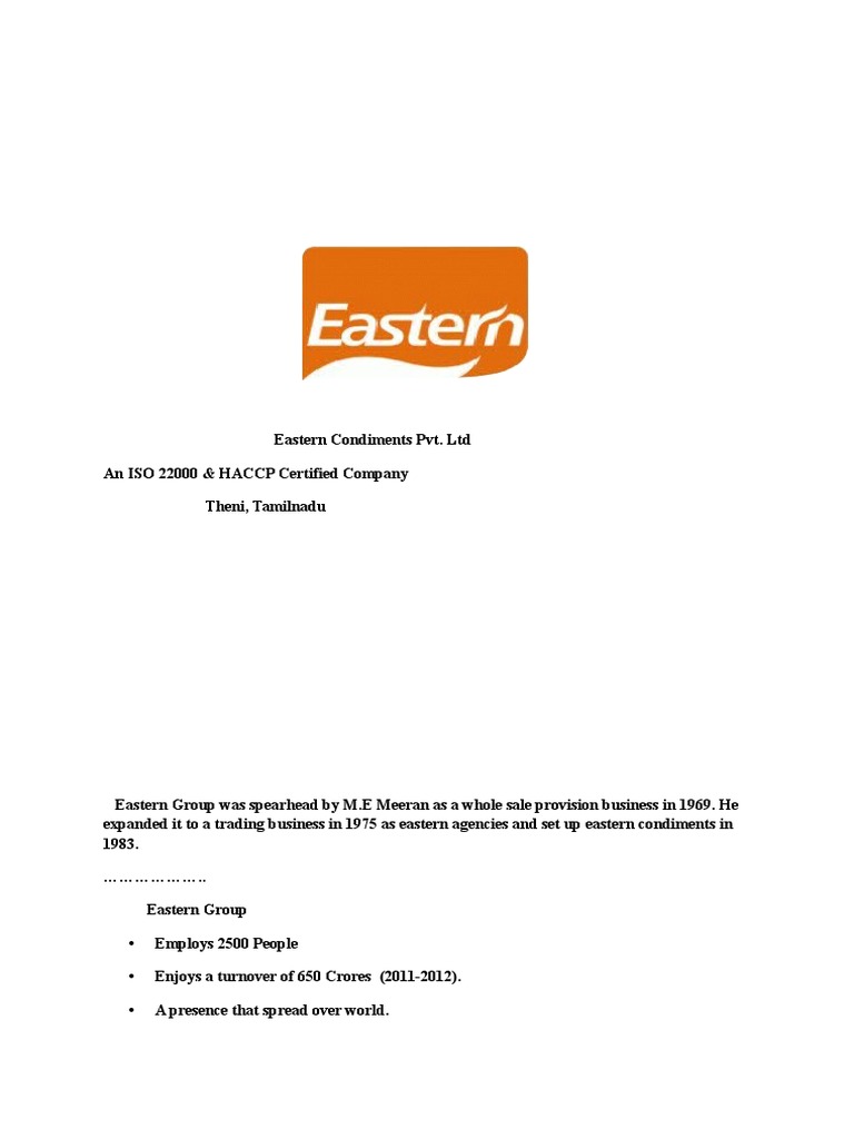 Eastern Condiments PVT | PDF | Food Safety | Employment