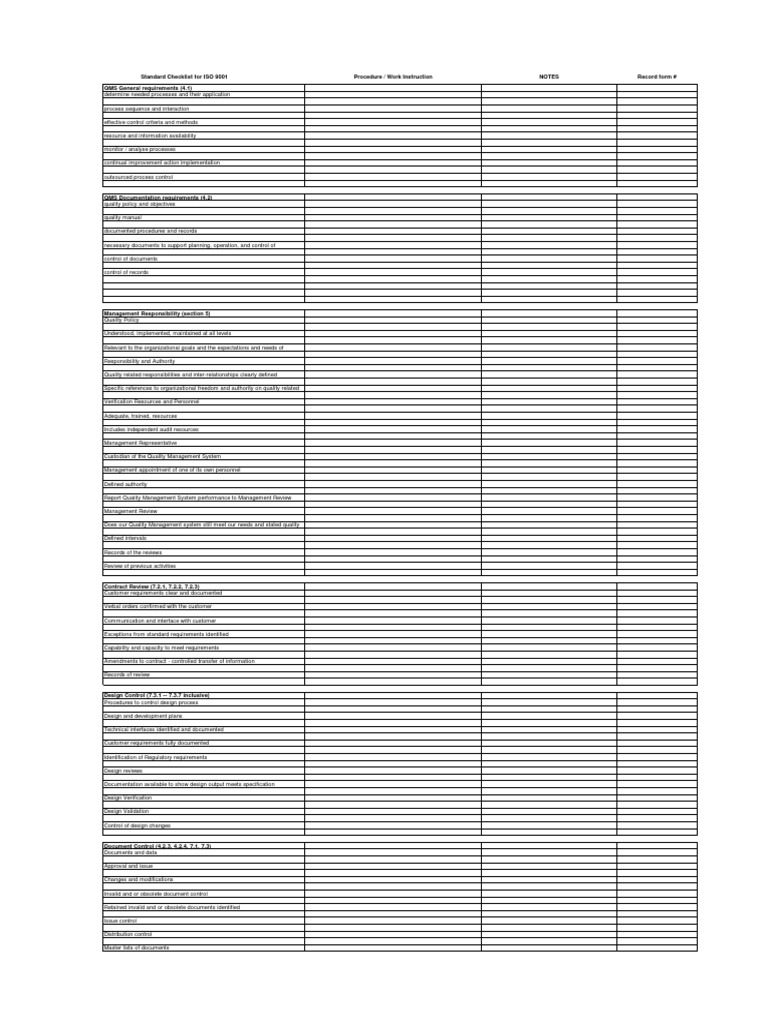 ISO 9001 Checklist 20 Elements | PDF | Quality Management System | Iso 9000