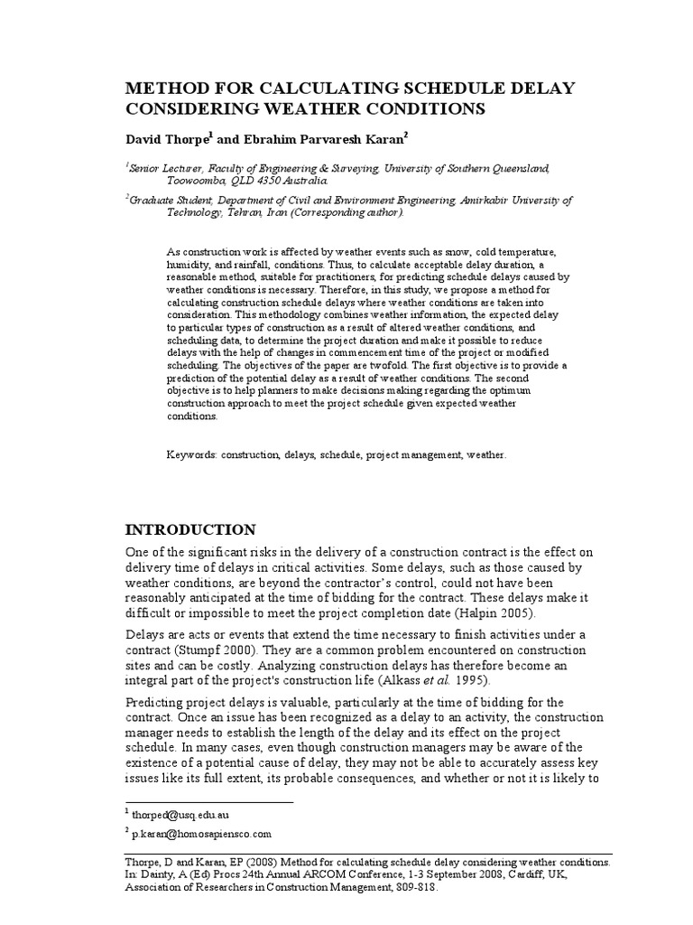 Weather-Related Construction Delay Method | PDF | Weather | Weather ...
