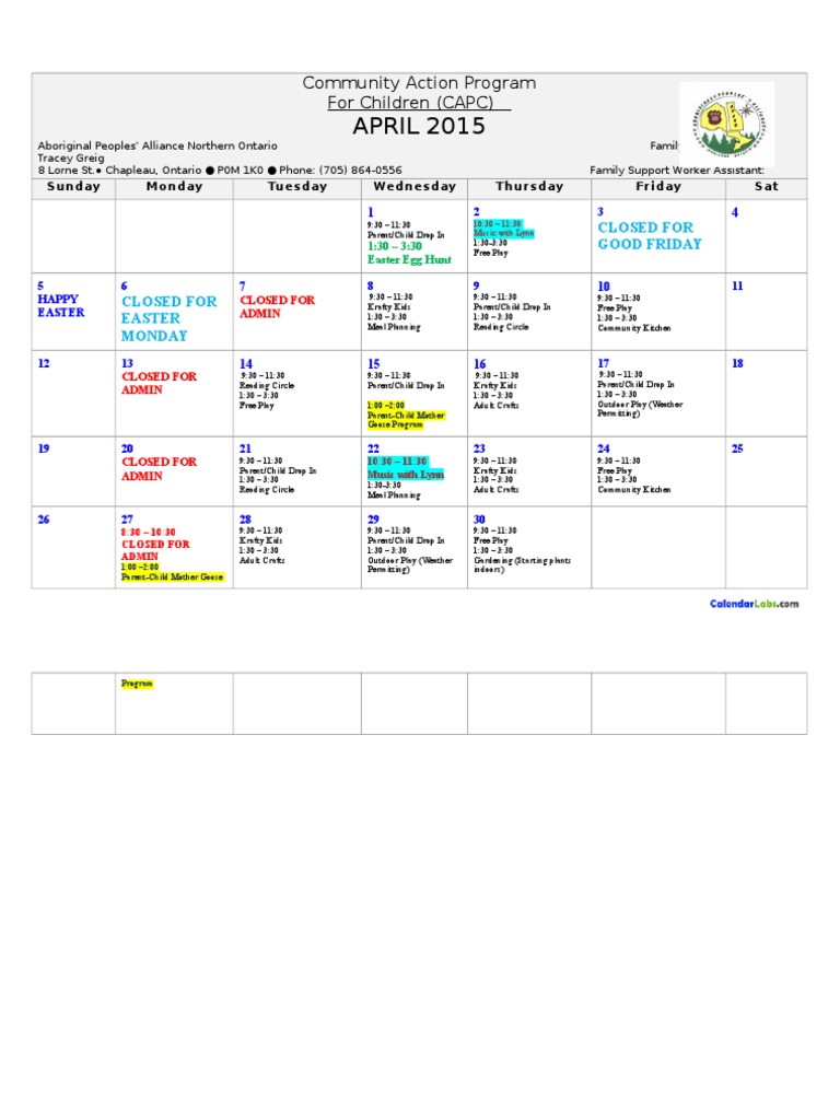 APRIL 2015: Community Action Program For Children (CAPC) | PDF | Cooking, Food & Wine