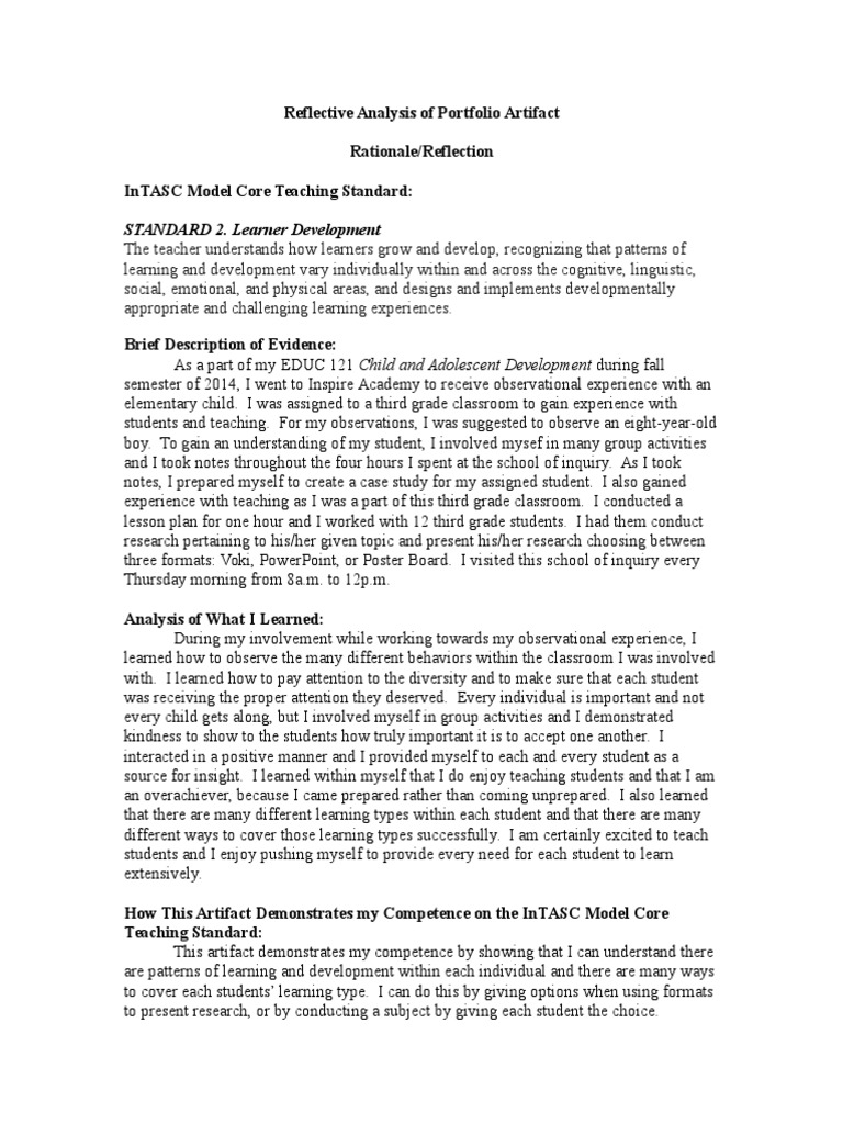 Reflection EDUC 121 Revised | PDF | Lesson Plan | Learning