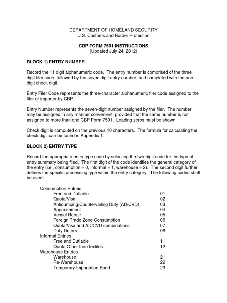 CBP Form 7501 Instructions Guide | PDF | Social Security Number | U.S ...