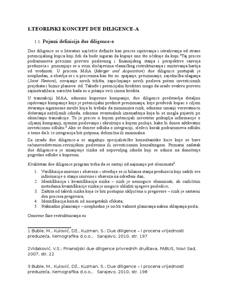 Teorijski Koncept Due Diligenca | PDF
