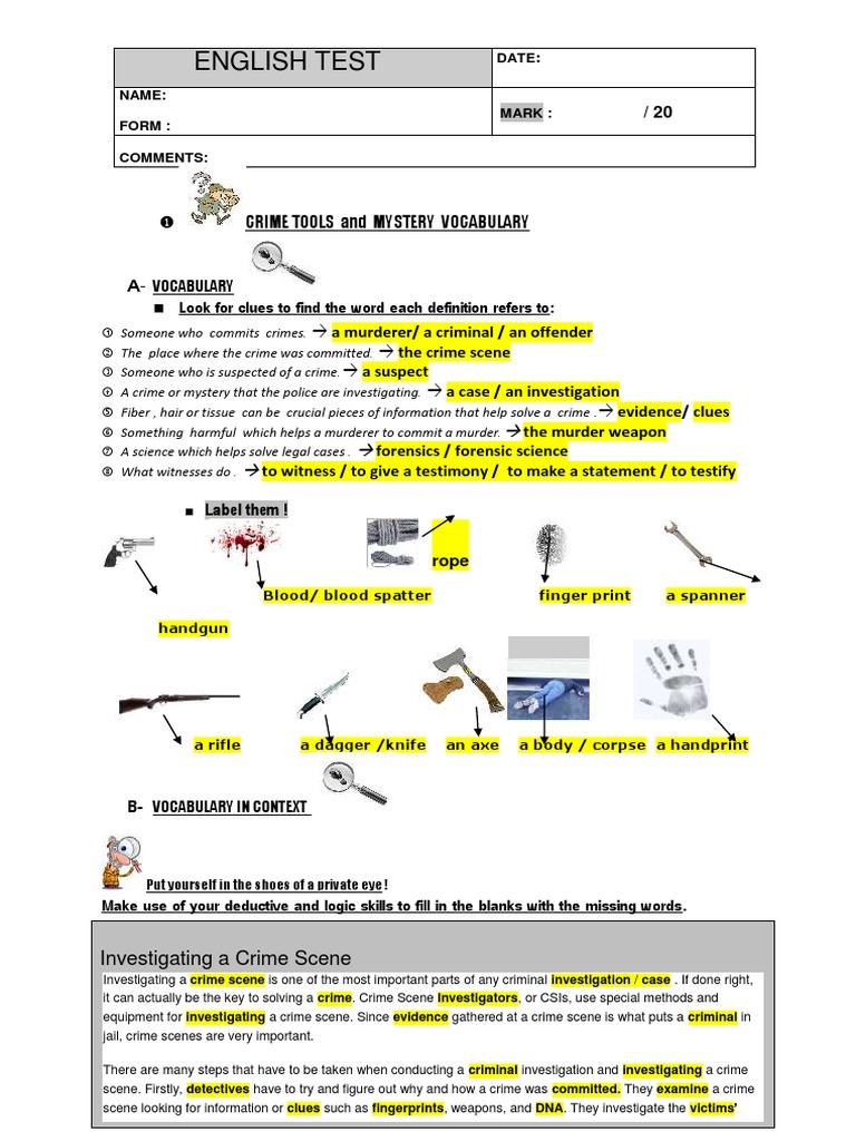 Test Vocabulary Answer Key | PDF | Crime Scene | Forensic Science