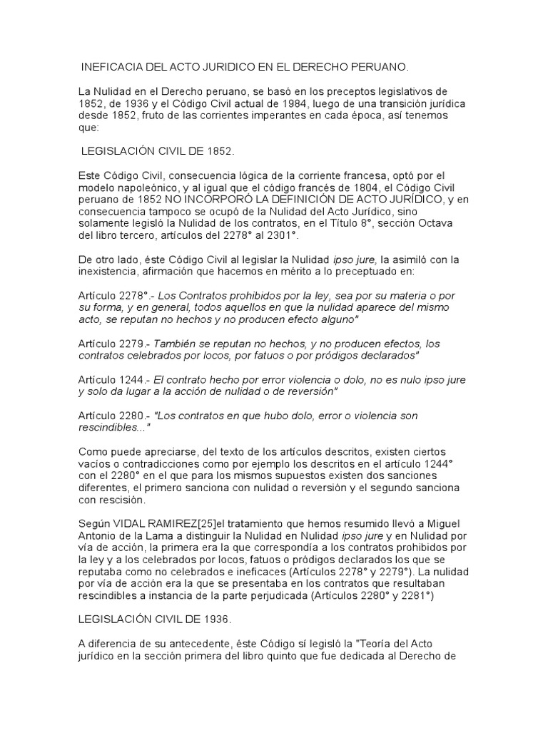 Ineficacia e Inexistencia Del Acto Juridico | PDF | Nulo (ley) | Legislación