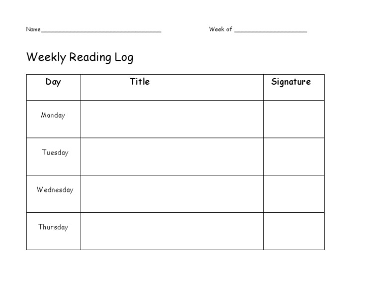 Weekly Reading Log Template | PDF