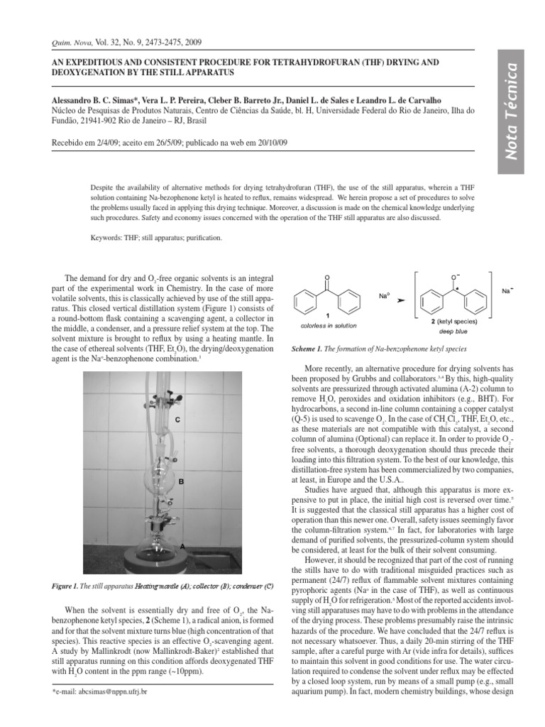 An Expeditious and Consistent Procedure for Optimizing the THF Drying ...