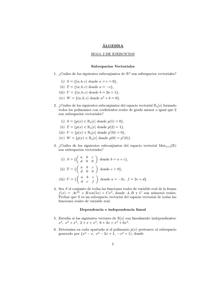 Ejer Esp Vector | PDF | Base (álgebra lineal) | Espacio vectorial