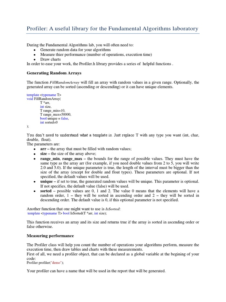 Profiler: A Useful Library For The Fundamental Algorithms Laboratory | PDF | Array Data Type ...