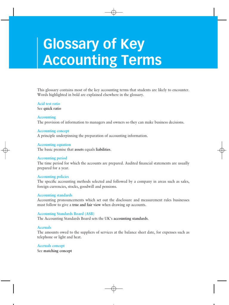 Glossary of Key Accounting Terms This Glossary Contains Most of ...
