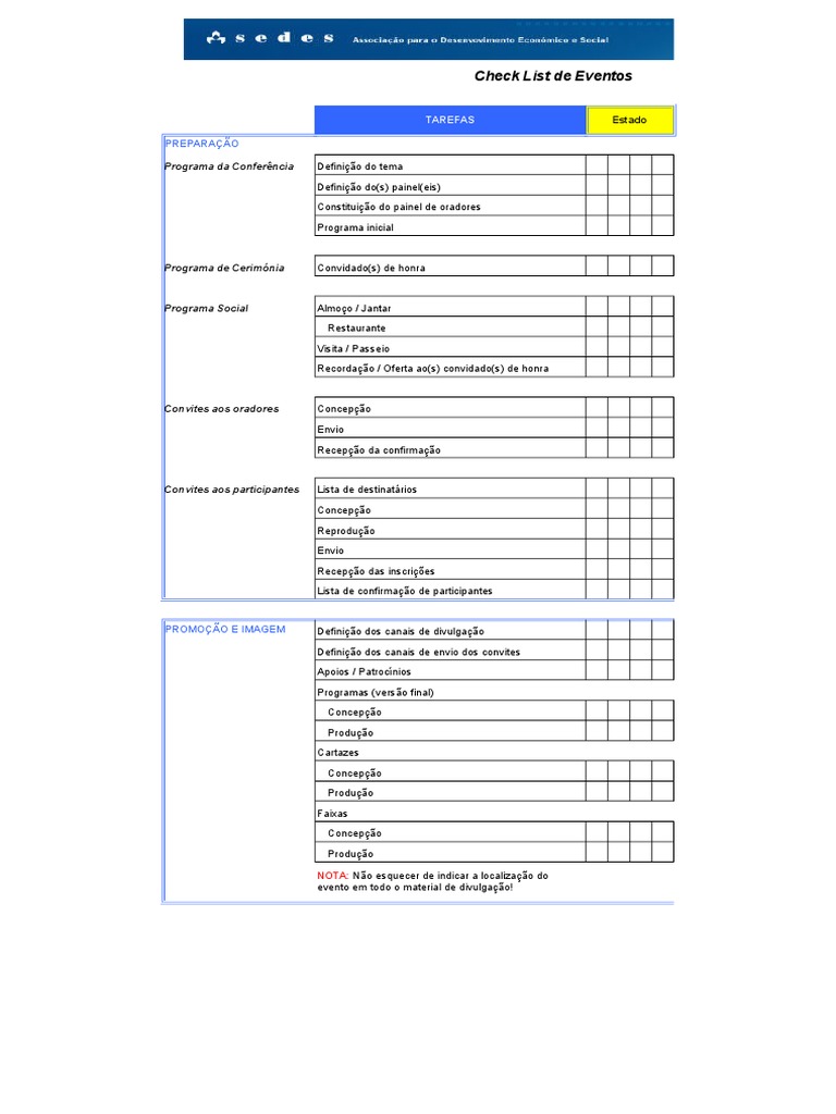 Check List de Eventos | PDF