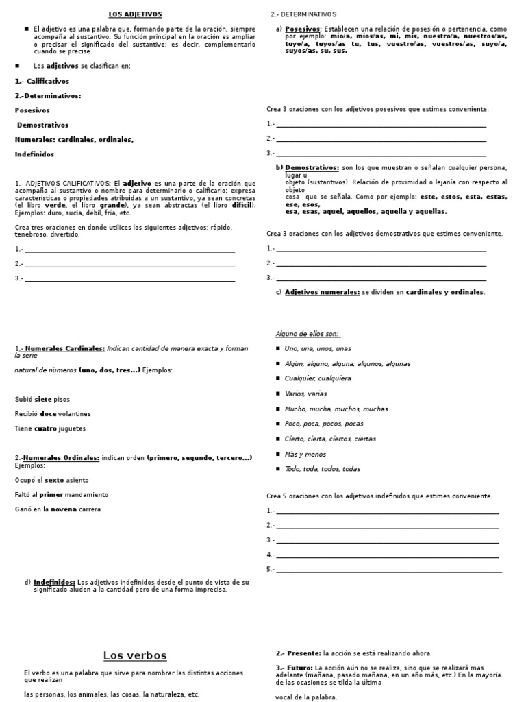 Guia Los Adjetivos - Verbo | PDF | Adjetivo | Semántica