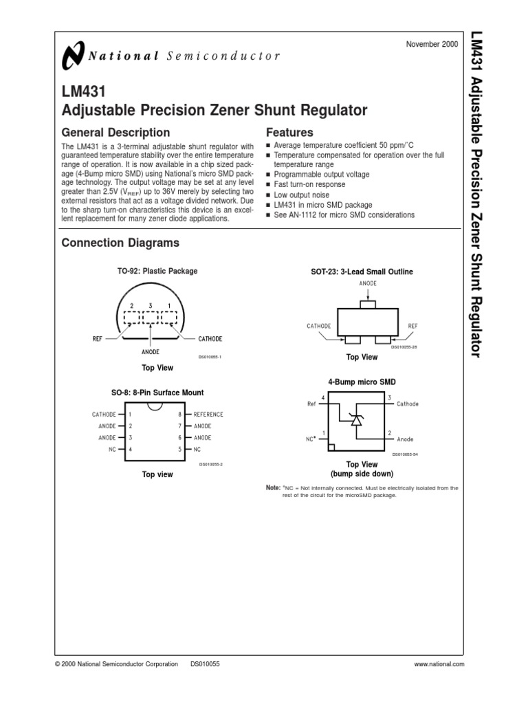 Ajustable Precision Zenner Shunt Regulador LM 431 | PDF | Electrical Engineering | Electricity