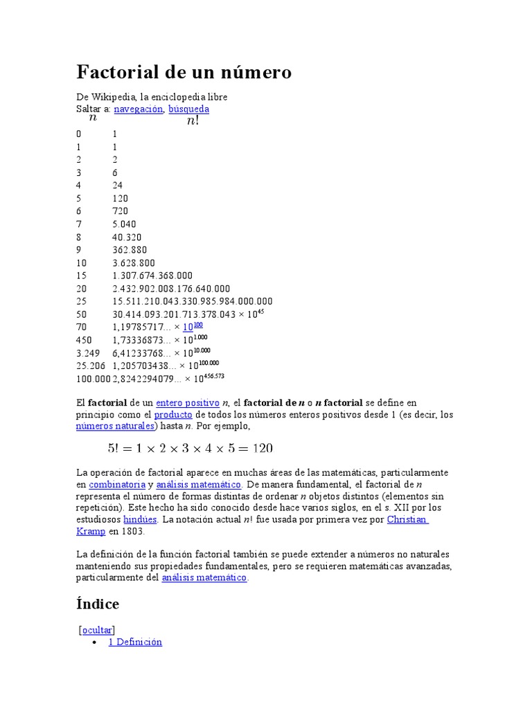 Factorial de Un Número | PDF | Matemáticas discretas | Conceptos ...