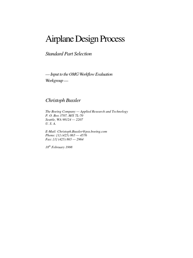 Airplane Design Process: Standard Part Selection | PDF | Workflow ...