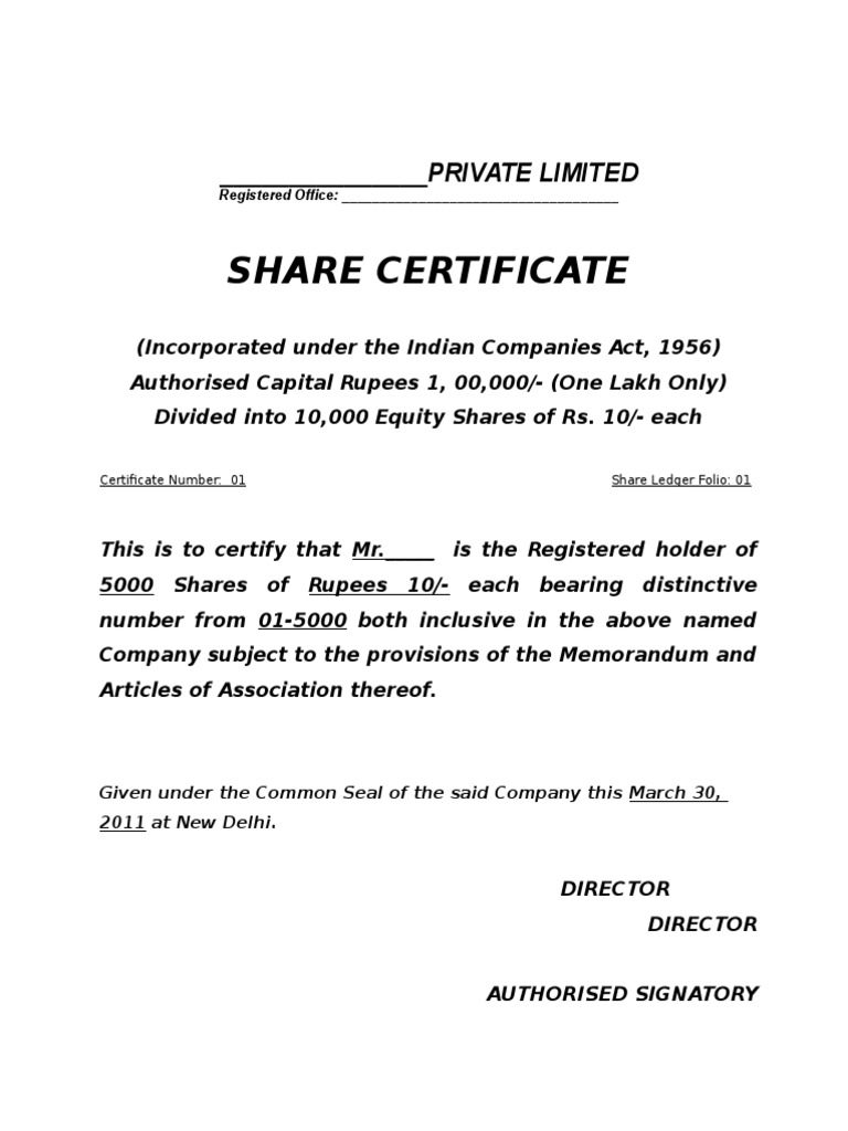 Sample Share Certificate | PDF