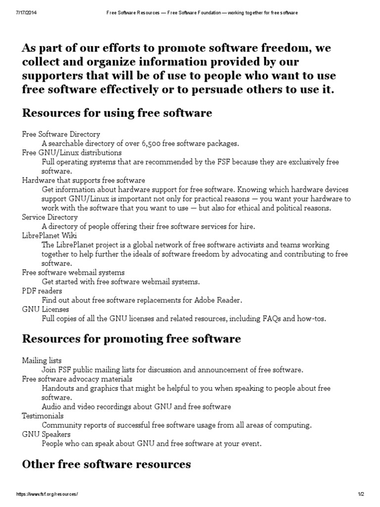 Free Software Resources-Free Software Foundation-Working Together For ...
