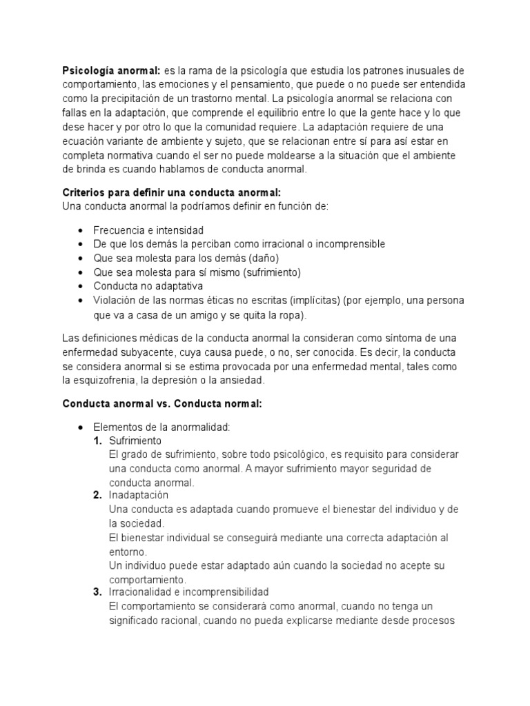 Definición y Criterios de Conducta Anormal | PDF | Comportamiento ...