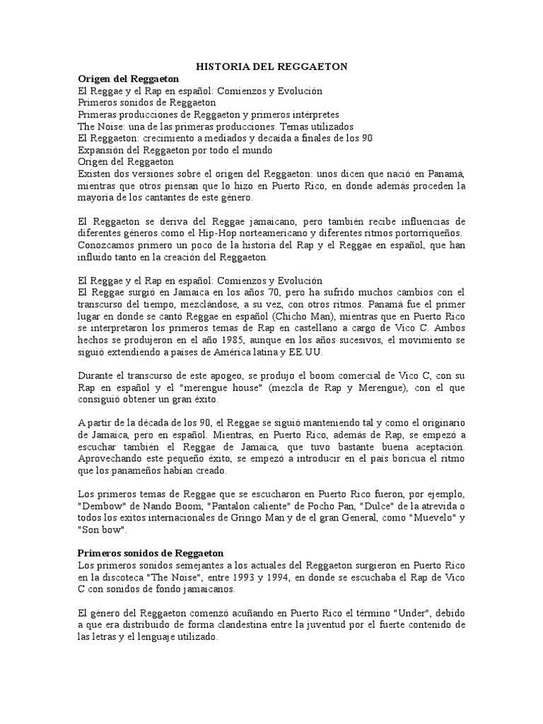 Historia Del Reggaeton | PDF | Musica Norteamericana | Estilos de ...