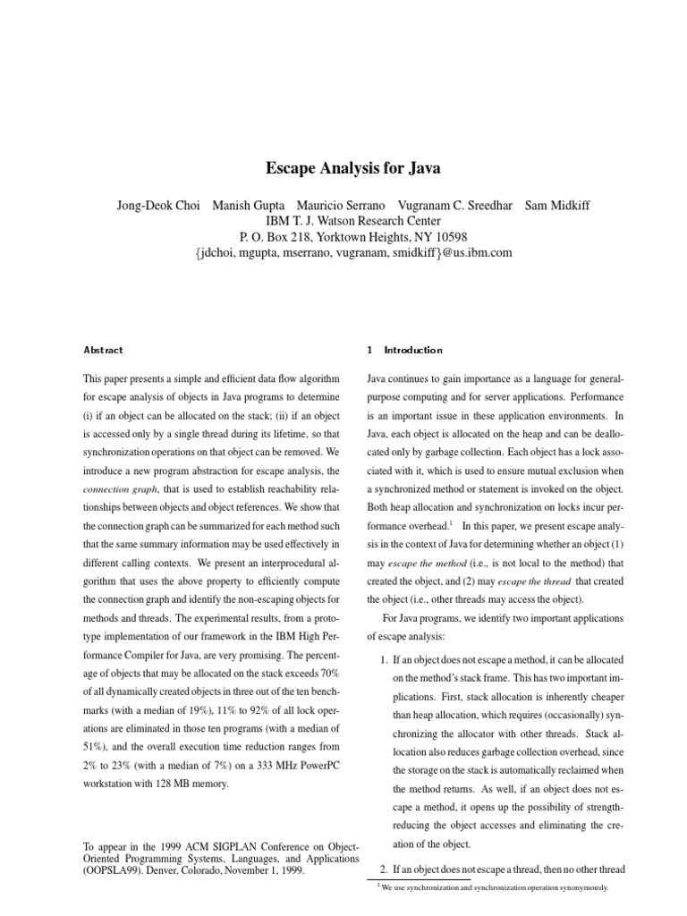 Escape Analysis For Java | PDF | Vertex (Graph Theory) | Method ...