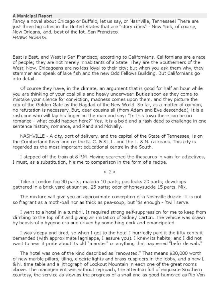 1 - A Municipal Report by O Henry | PDF