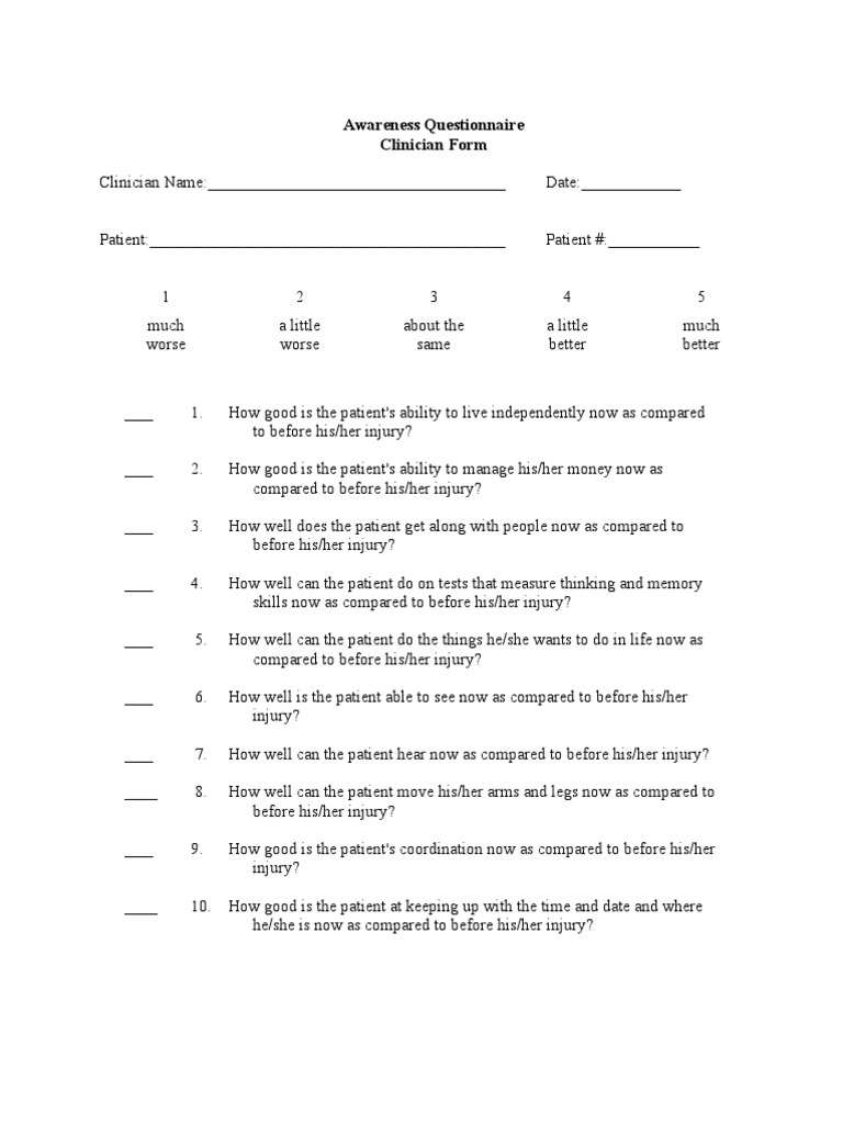 Clinician Awareness Questionnaire | PDF | Self Awareness | Cognitive ...