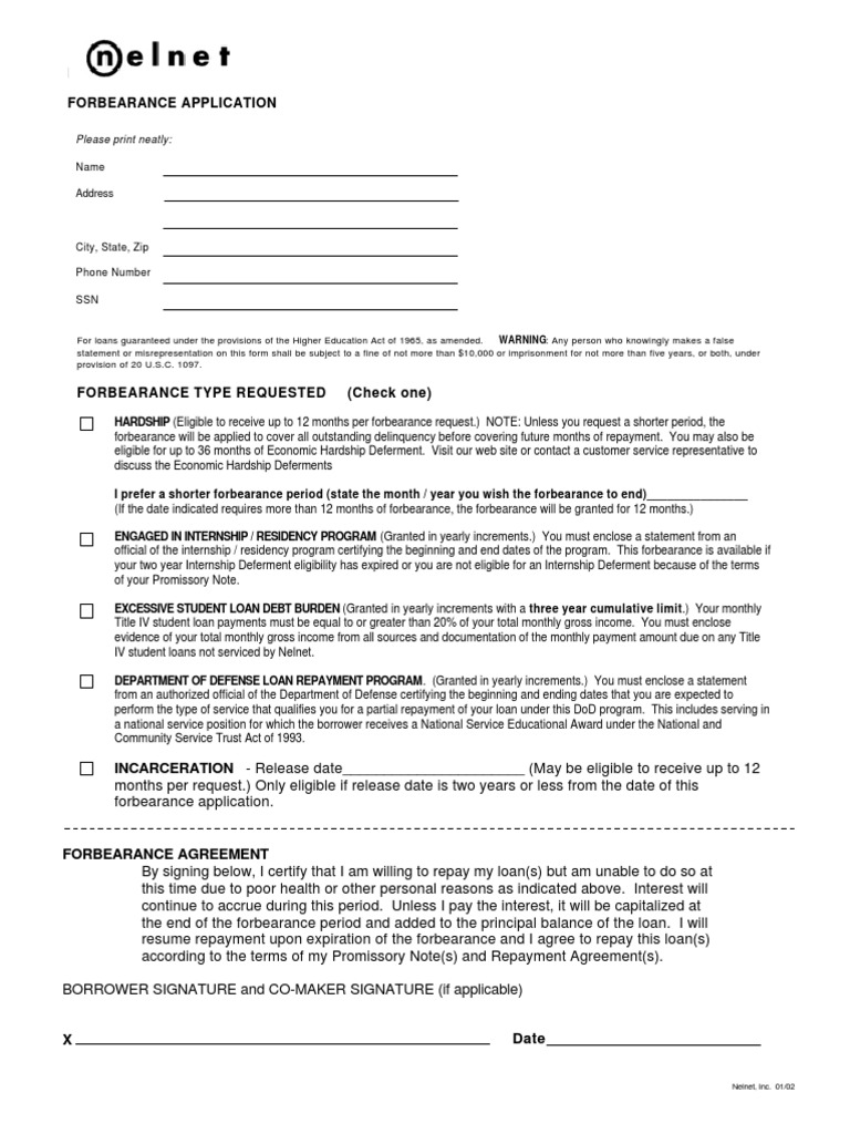 Nelnet Forbearance Application Guide | PDF | Student Loan | Forbearance