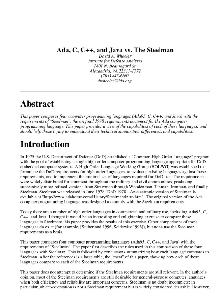 Ada, C, C++, and Java vs. The Steelman | PDF | Data Type | C (Programming Language)