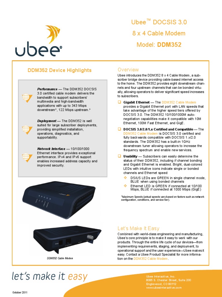 Ubee DDM3521 Modem | PDF | Ethernet | Modem