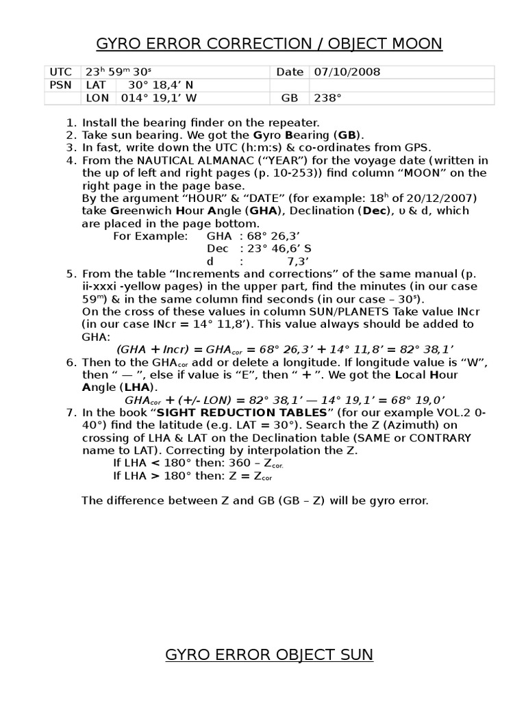 Gyro Error Calculation Methods | PDF | Horizon | Navigation