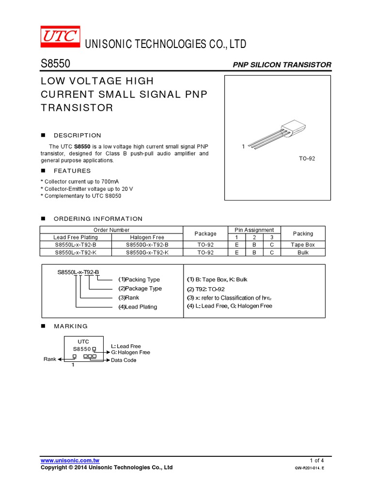 S8550 | PDF | Bipolar Junction Transistor | Transistor