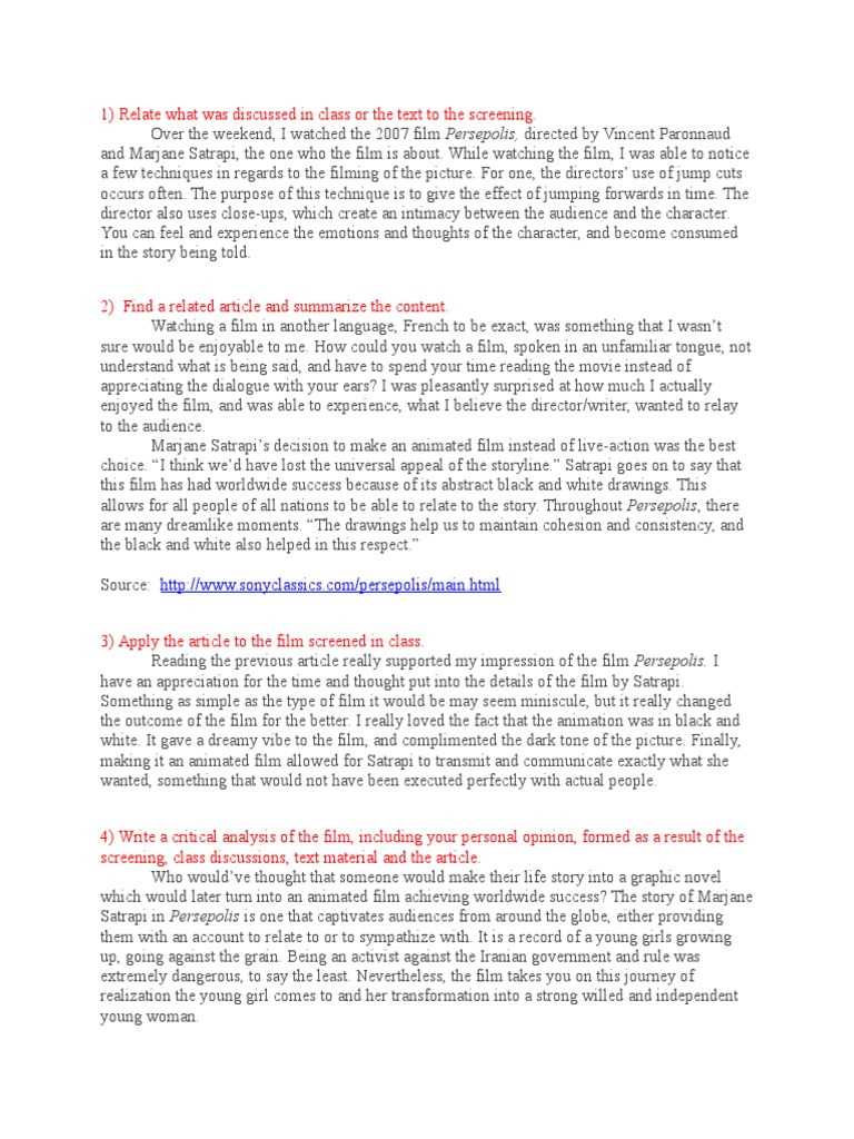 Journal Entry (Persepolis) | PDF | Leisure