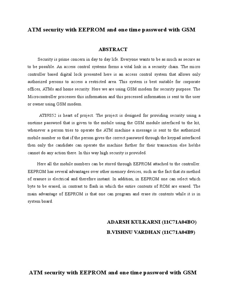 ATM Security With EEPROM and One Time Password With GSM | PDF | Flash ...