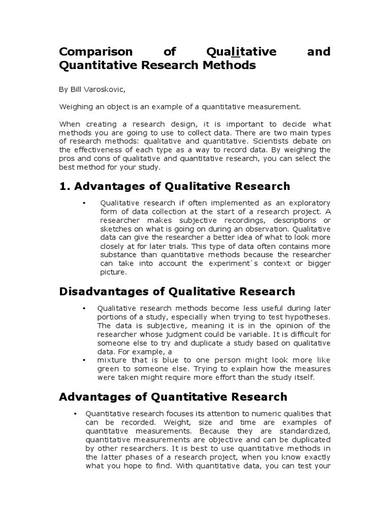 Comparison of Qualitative and Quantitative Research Methods | PDF ...
