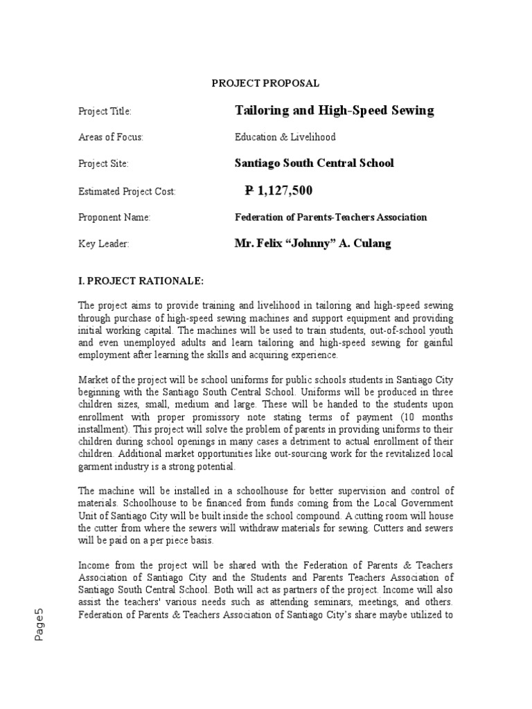 Copy of Project Proposal for Dswd | Sewing | Teachers