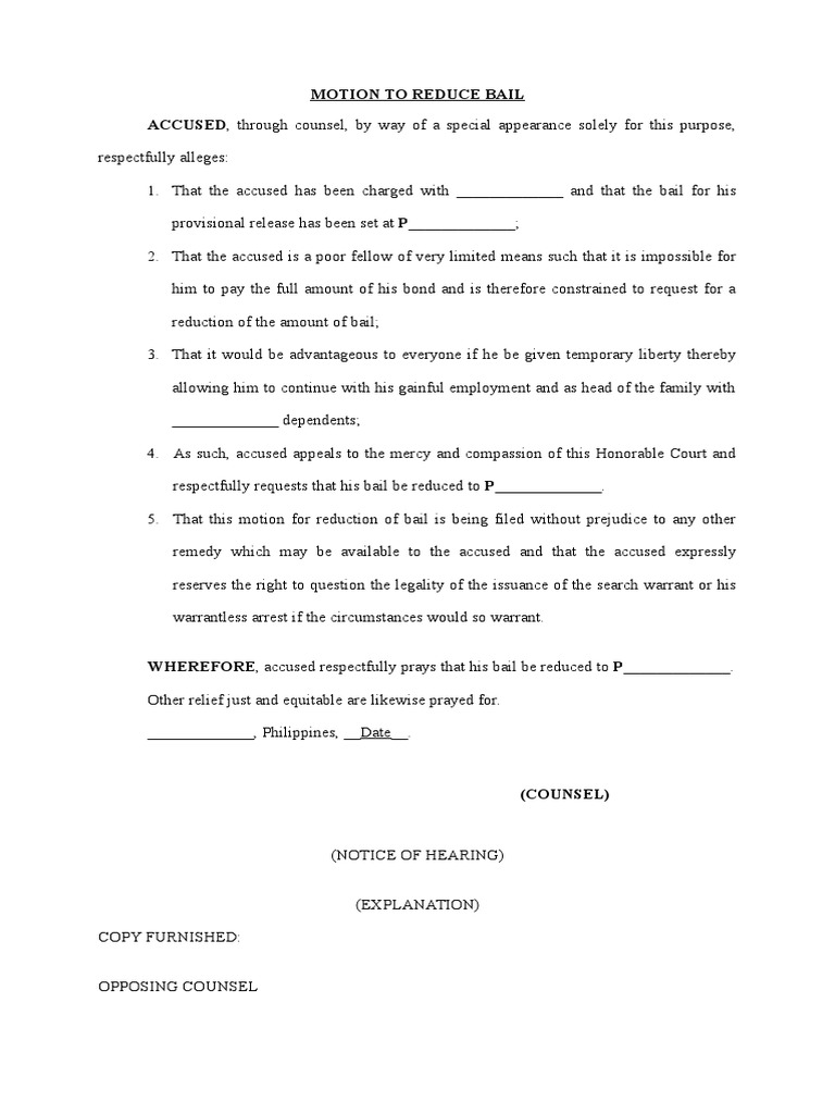 Motion To Reduce Bail | PDF