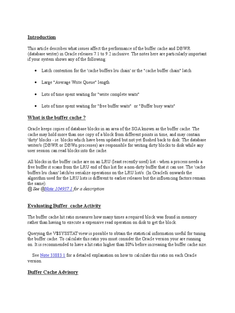 Understanding and Tuning Buffer Cache and DBWR | PDF | Cache (Computing) | Oracle Database