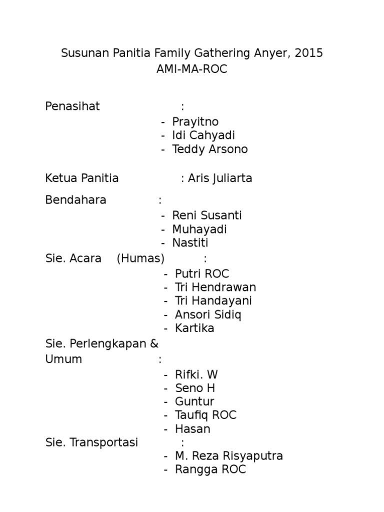 Susunan Panitia Family Gathering | PDF