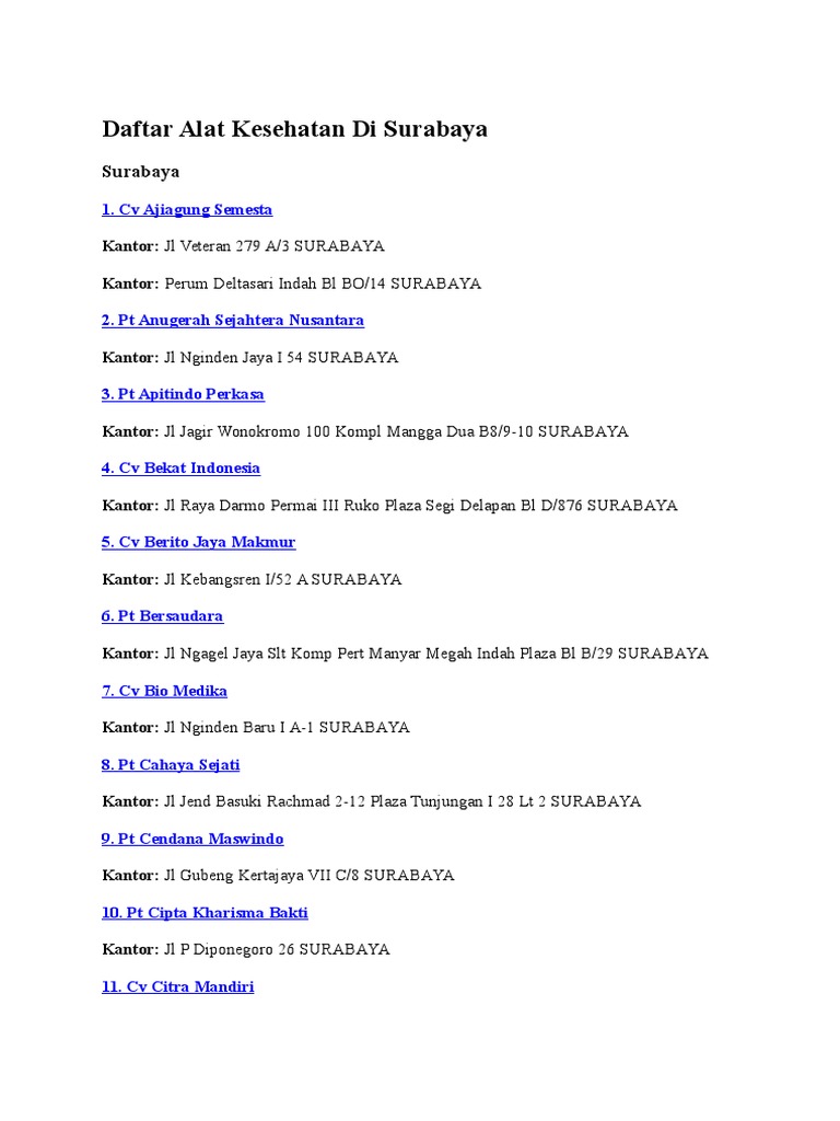 Daftar Alat Kesehatan Di Surabaya | PDF | Kesehatan Holistik | Sains ...
