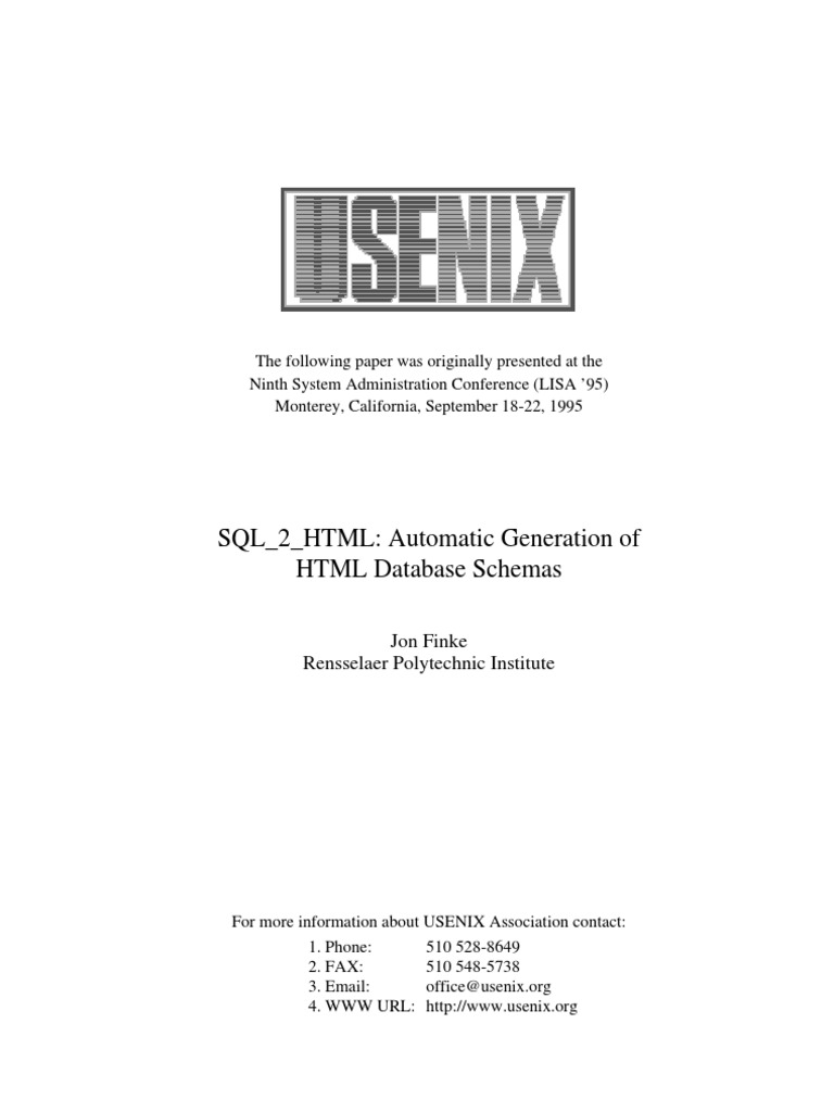 SQL - 2 - HTML: Automatic Generation of HTML Database Schemas: Jon ...